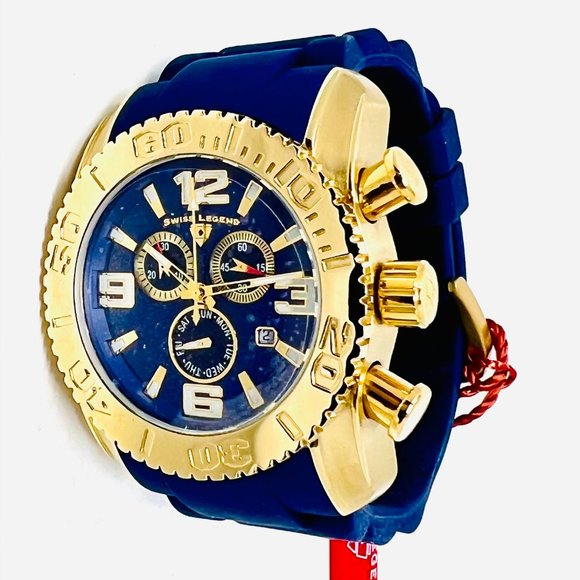 Swiss Legend | Accessories | Swiss Legend Commander Chronograph Gold Tone Bluerubber Strap 46mm ...